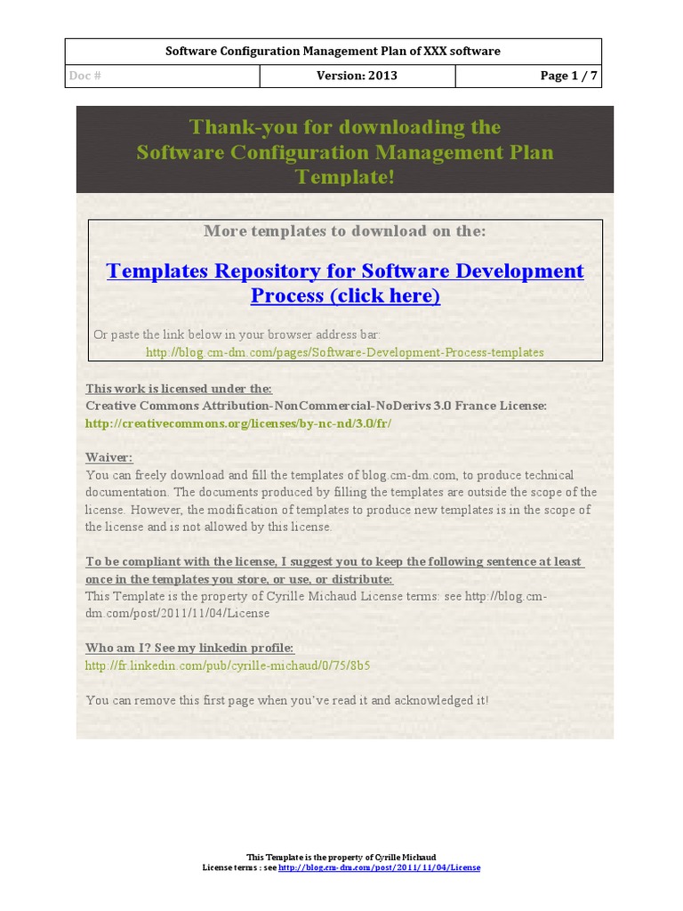 Software Configuration Management Plan Template 2013 | PDF | Version Control | Software Development