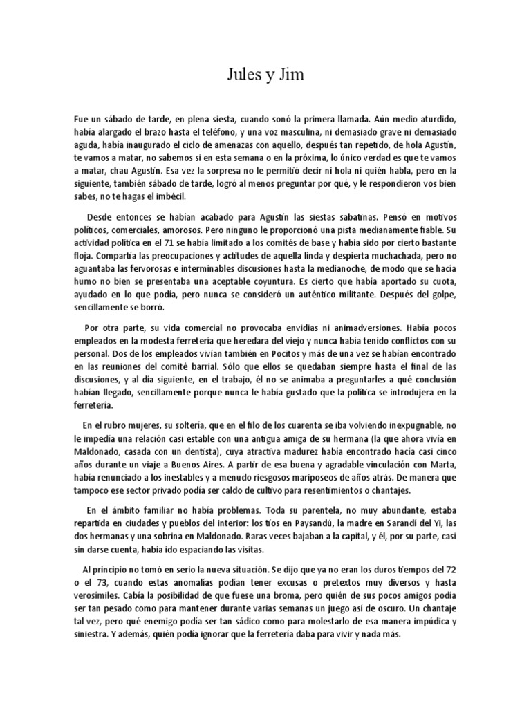 Cuento Jules y Jim | PDF | Entretenimiento (general) | Sicología