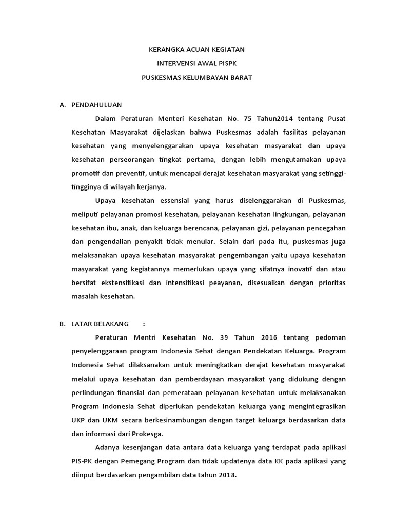 TOR Intervensi Awal PISPK | PDF