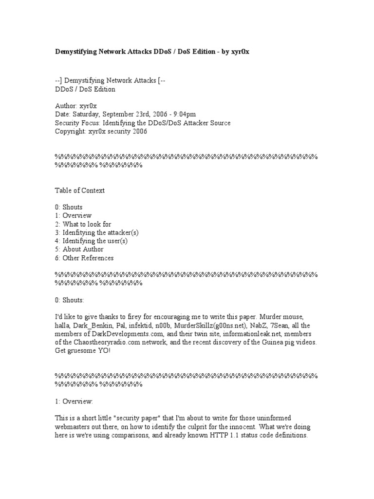 Demystifying Network Attacks DDoS - DoS Edition - by Xyr0x | PDF ...