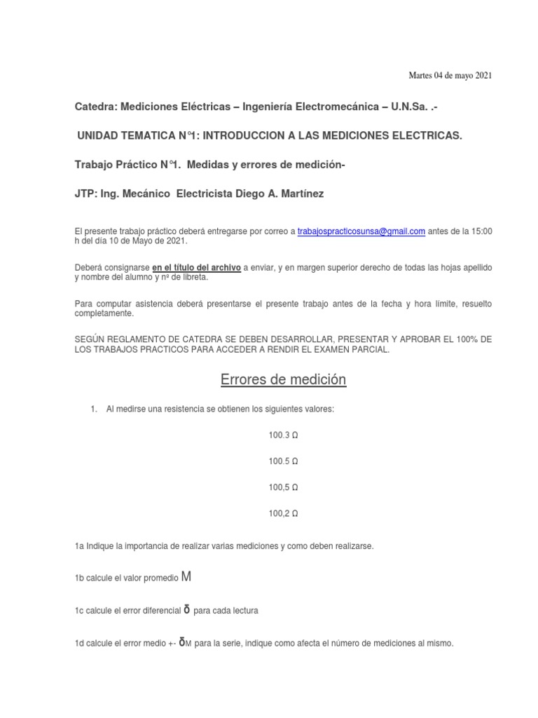 TP Nº 1 Mediciones Electricas Errores 2021 | PDF | Teoría de la medida | Medición