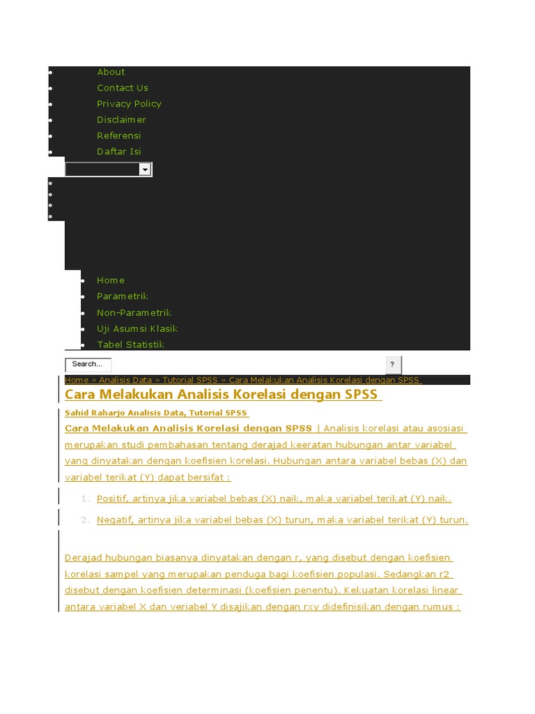 Cara Melakukan Analisis Korelasi Dengan SPSS - SPSS Indonesia | PDF | Metode & Bahan Ajar