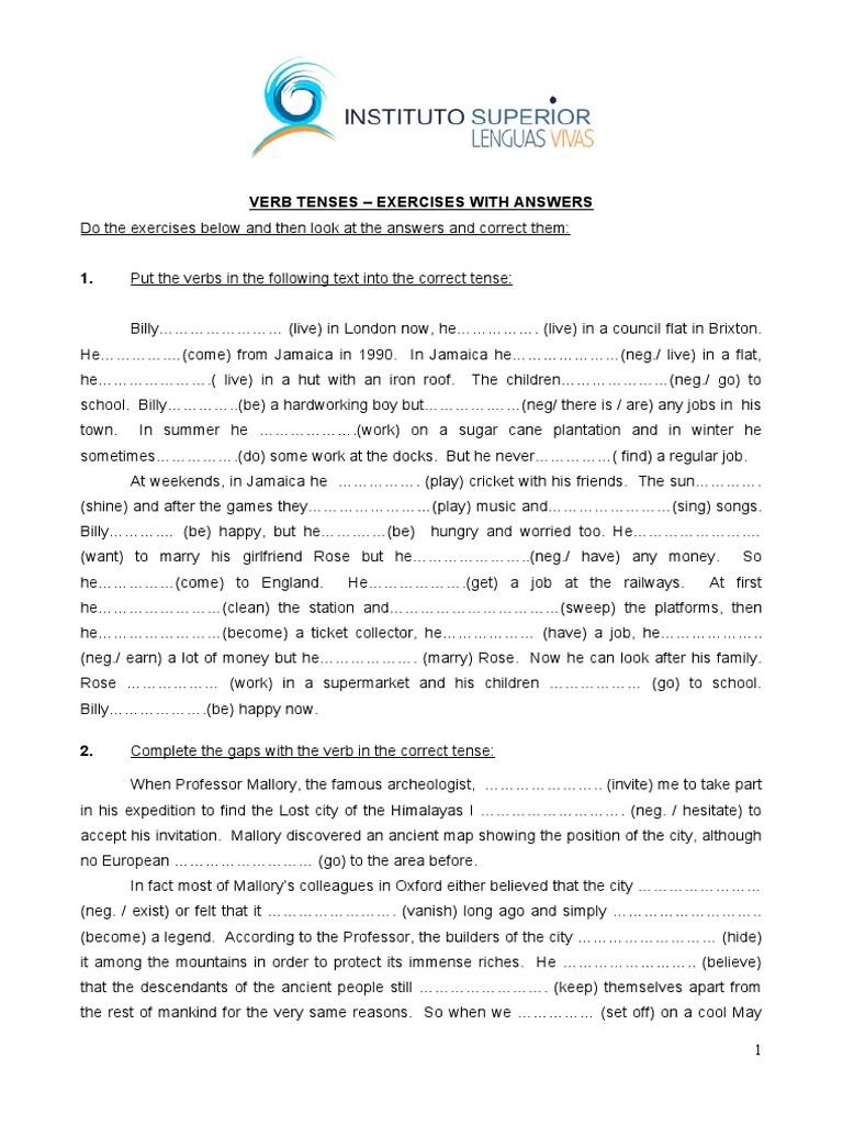 5.exercises On Verb Tenses With Answers | PDF