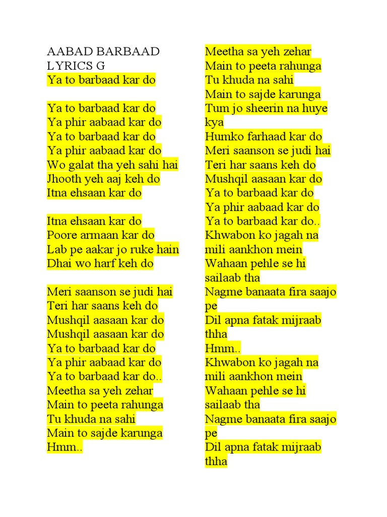 Aabaad Barbaad | PDF