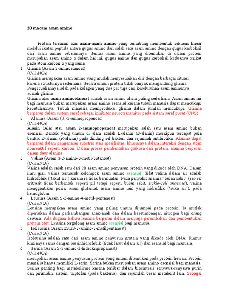20 Macam Asam Amino | PDF