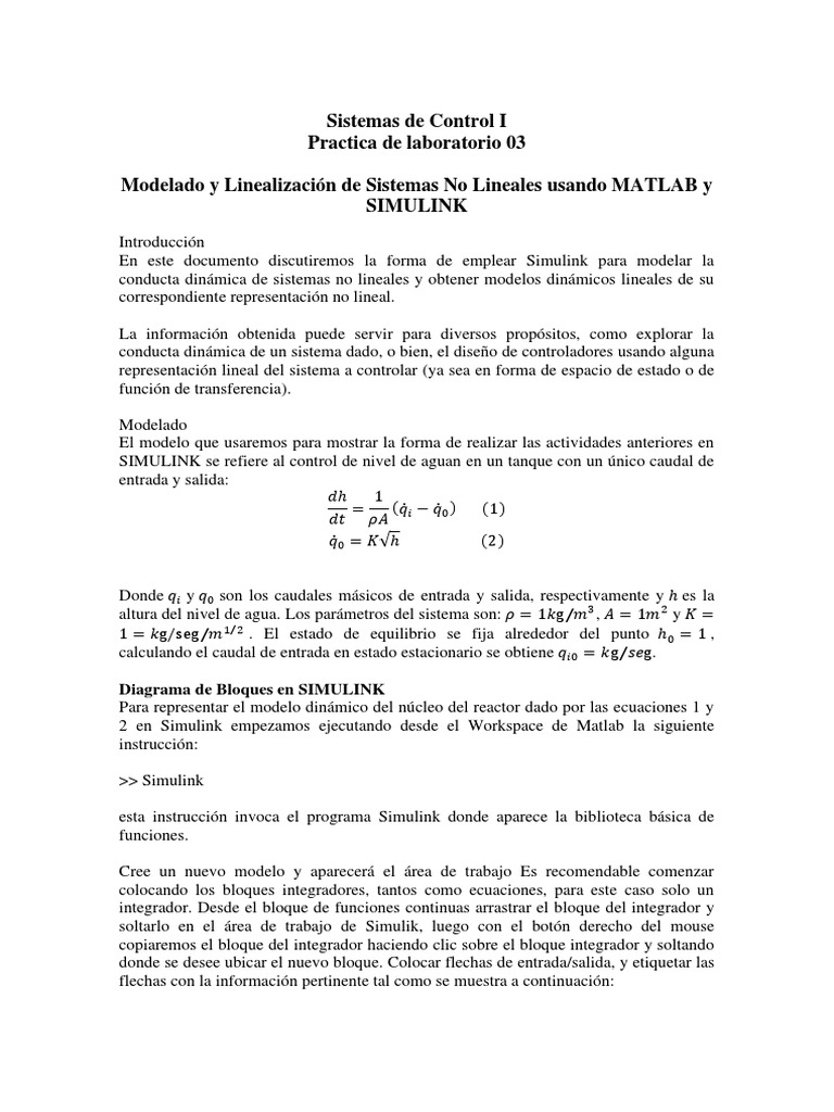 Modelado y Linealización de Sistemas No Lineales Usando MATLAB y ...