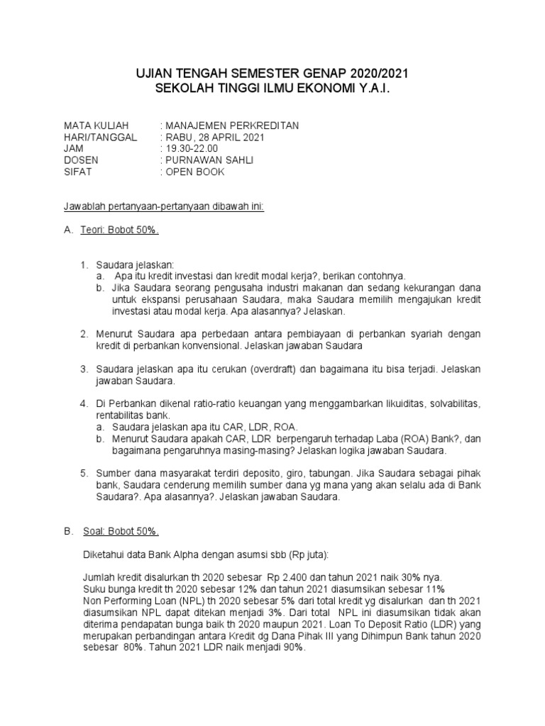 Soal - 51 - UTS-ONLINE-MJM PERKREDITAN 2021 | PDF