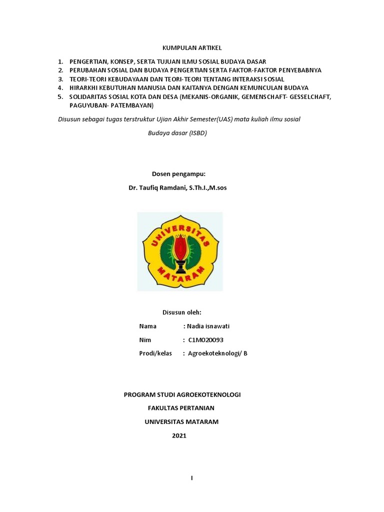 Nadia Isnawati C1M020093 UAS ISBD Agroekoteknologi, Dr. Taufiq Ramdani, S.Th.I., M.Sos | PDF ...