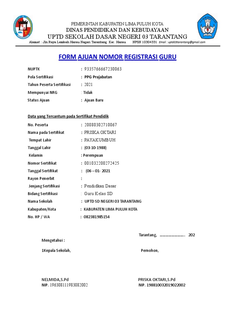 Format Pengajuan NRG | PDF