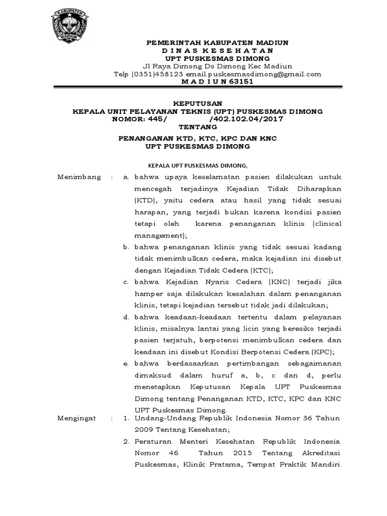 9.1.1 SK Penanganan KTD, KTC, KNC Dan KPC | PDF