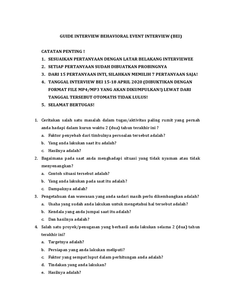 Guide Interview Behavioral Event Interview | PDF | Karier & Perkembangan