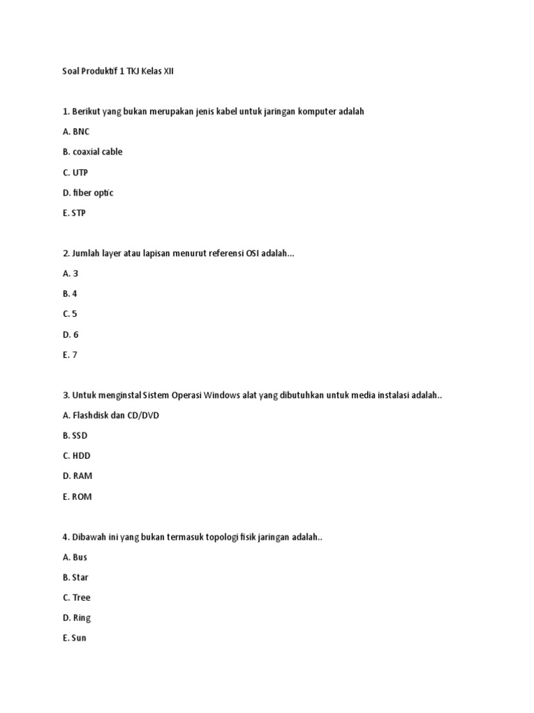 Soal Produktif 1 Kelas XII TKJ | PDF