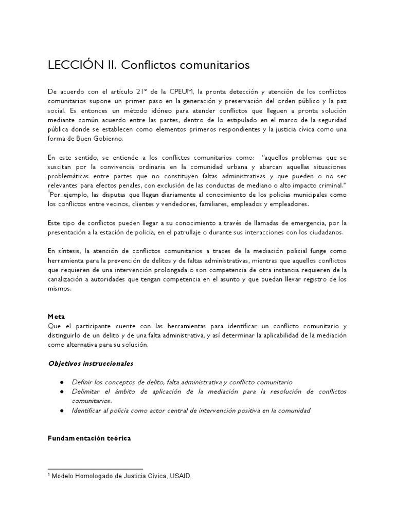 M2 - LECCIÓN 2 Conflictos Comunitarios | PDF | Policía | Mediación