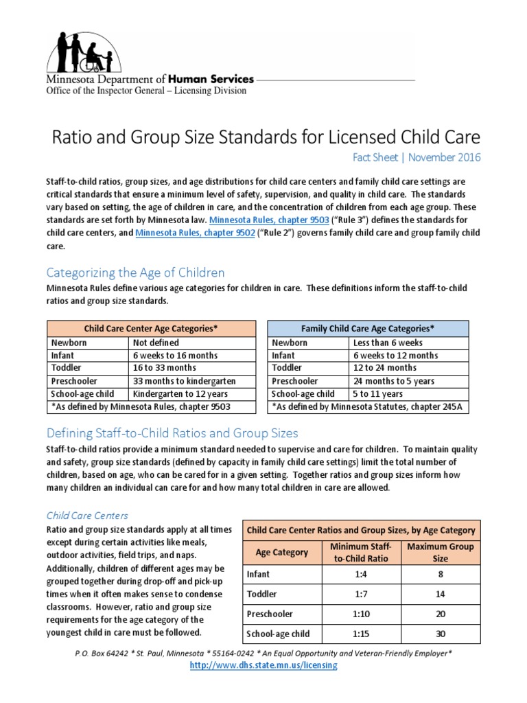 Ratio and Group Size Standards For Licensed Child Care - tcm1053 340437 ...