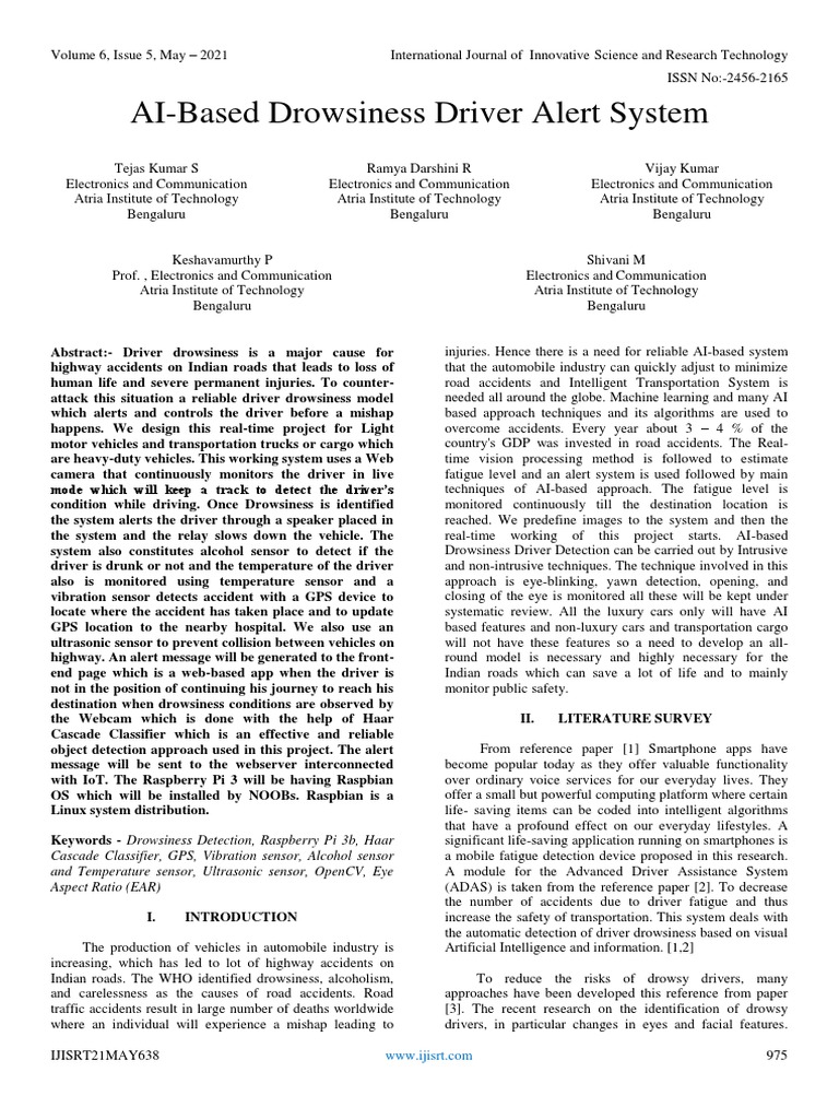 AI-Based Drowsiness Driver Alert System | PDF | Raspberry Pi | Computer Vision