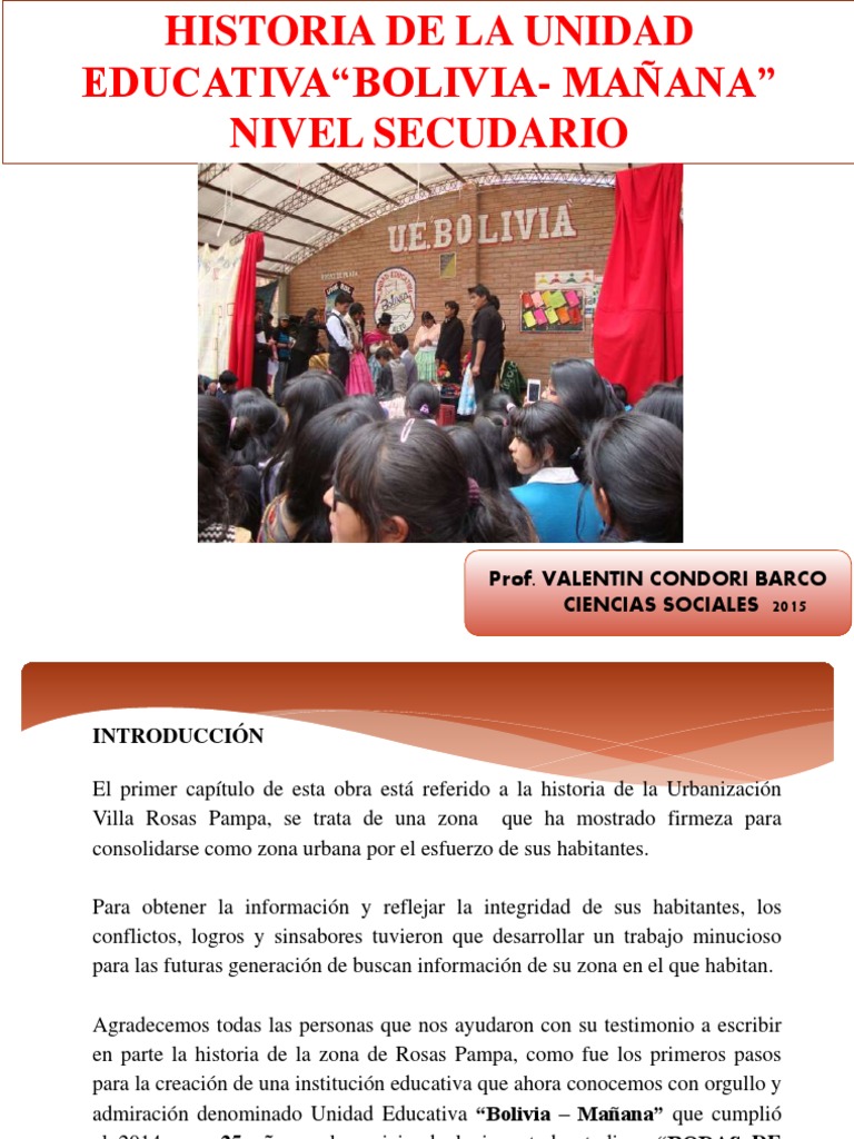 Historia de la consolidación de la Unidad Educativa 'Bolivia - Mañana ...