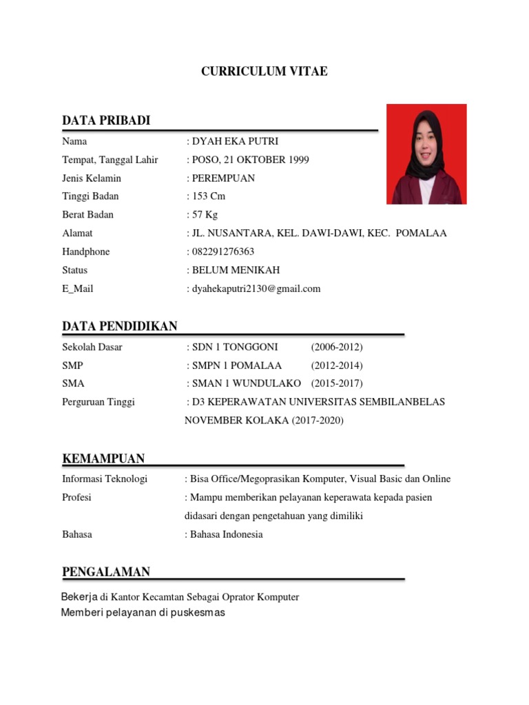 CV Dyah Eka Putri: Keperawatan & IT | PDF