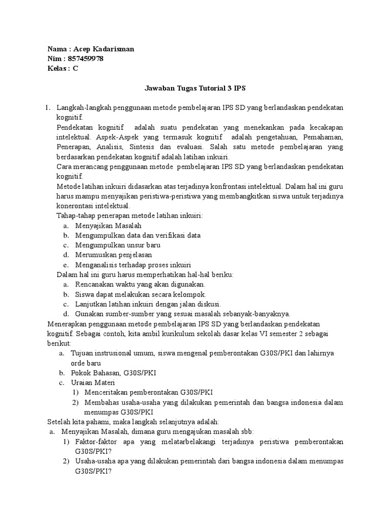 Jawaban Tutorial 3 Ips Acep Kadarisman | PDF