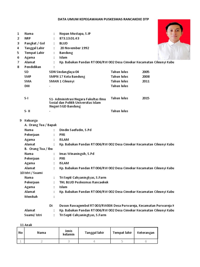 Contoh Data Pegawai Blud Dan THL Nopan | PDF