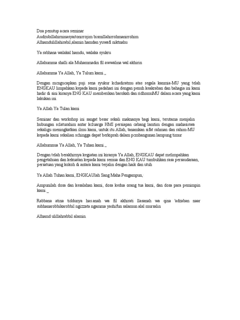 Doa Penutup Seminar1 | PDF