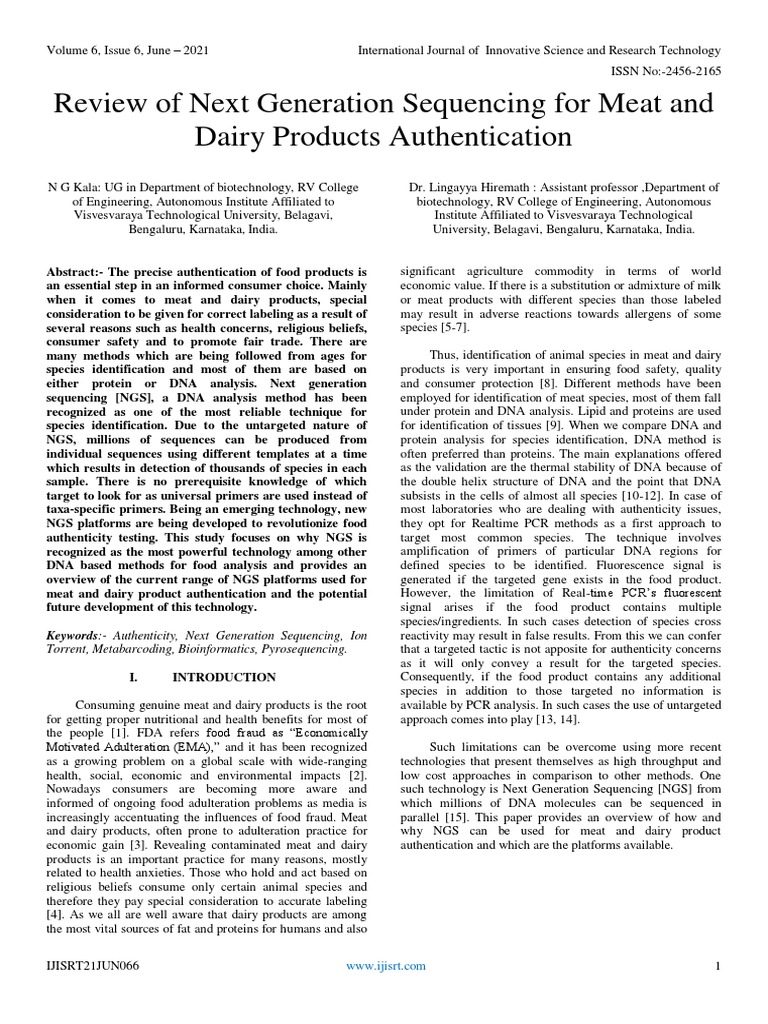 Review of Next Generation Sequencing For Meat and Dairy Products ...