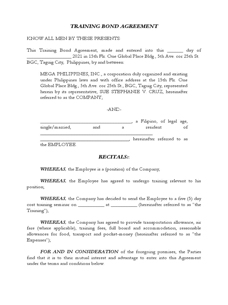Training Bond Agreement | Download Free PDF | Damages | Employment
