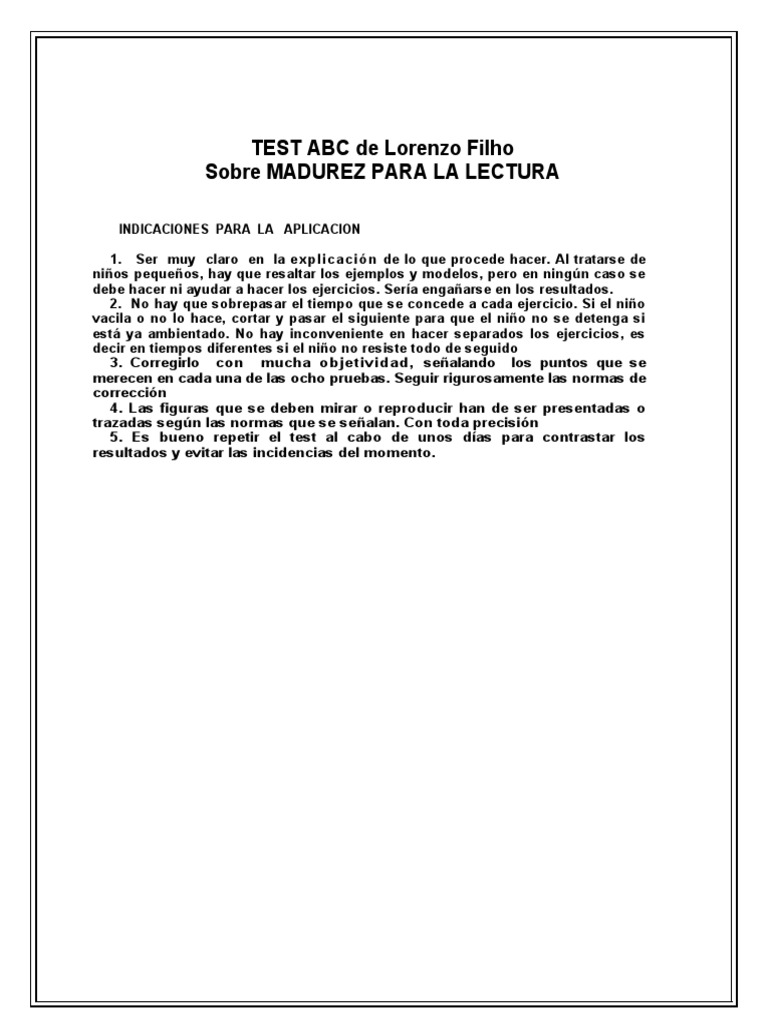 Test ABC de Lorenzo Filho: Guía Completa | PDF | Artes del Lenguaje y ...