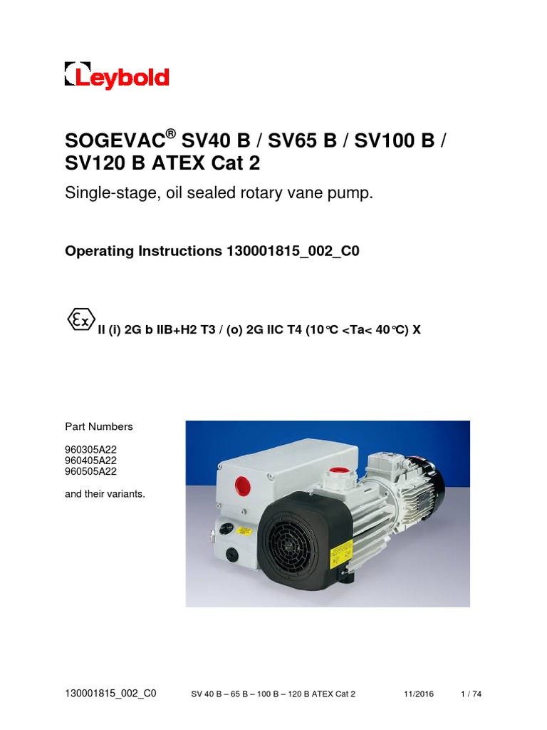 Sogevac SV40 B / SV65 B / SV100 B / SV120 B ATEX Cat 2: Single-Stage ...