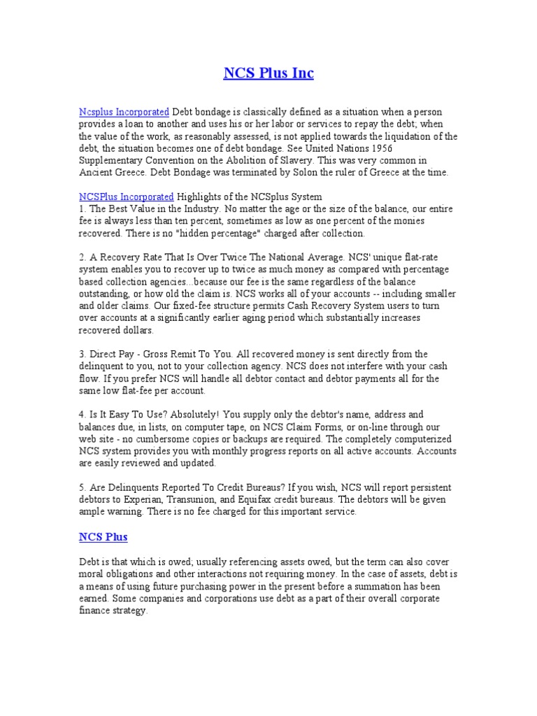 NCS Plus | PDF | Loans | Debt