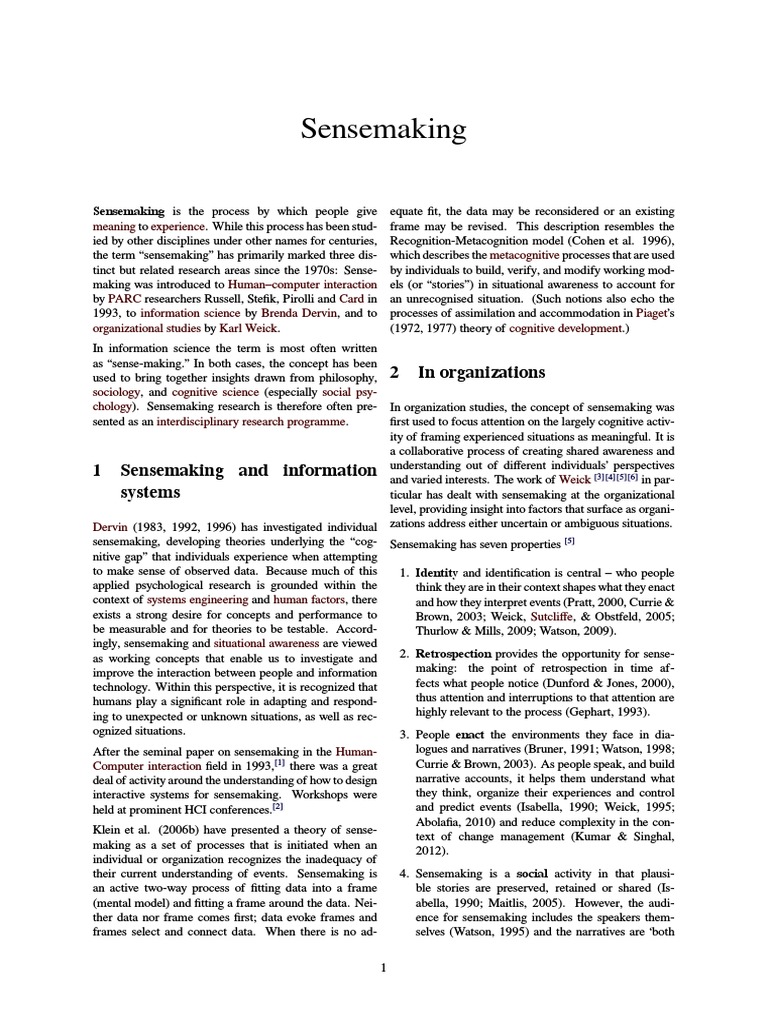 Sensemaking: 2 in Organizations | PDF | Cognitive Science | Psychological Concepts