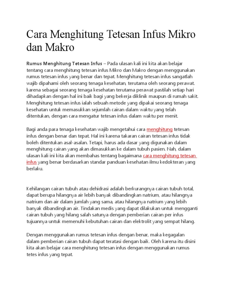 Cara Menghitung Tetesan Infus Mikro Dan Makro | PDF