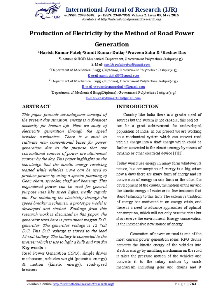Production of Electricity by The Method of Road Power Generation | PDF ...