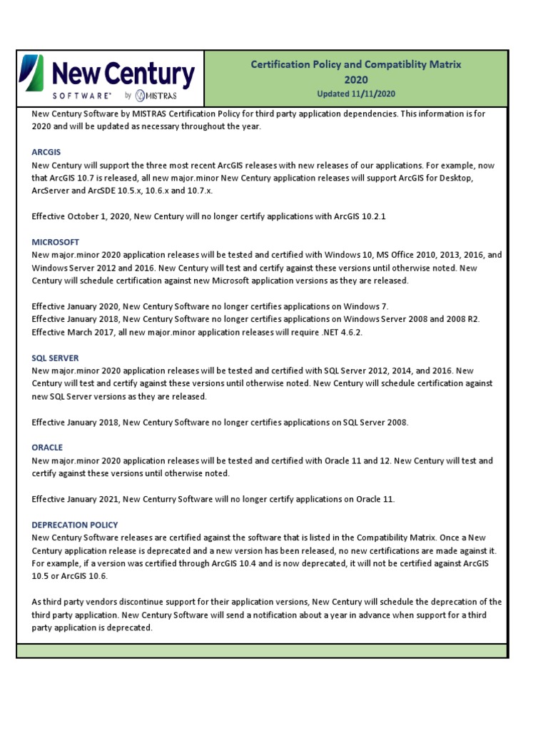 Compatibility Matrix - 11 - 11 - 2020 | PDF | Arc Gis | Graphics Processing Unit