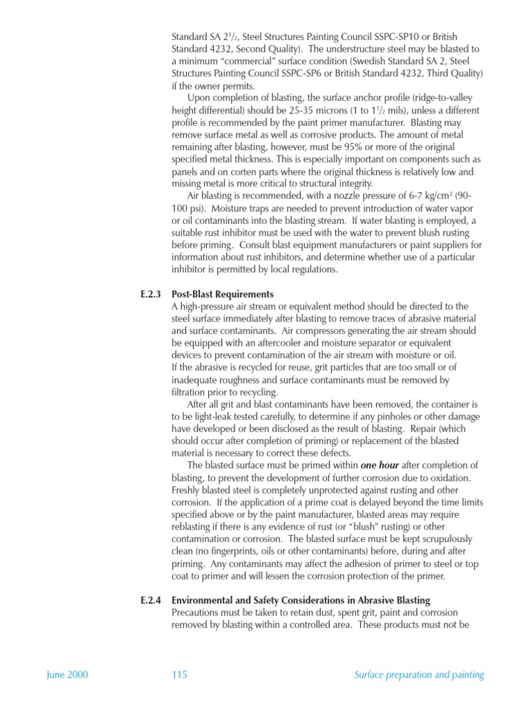 E.2.3 Post-Blast Requirements: June 2000 115 | PDF | Rust | Corrosion