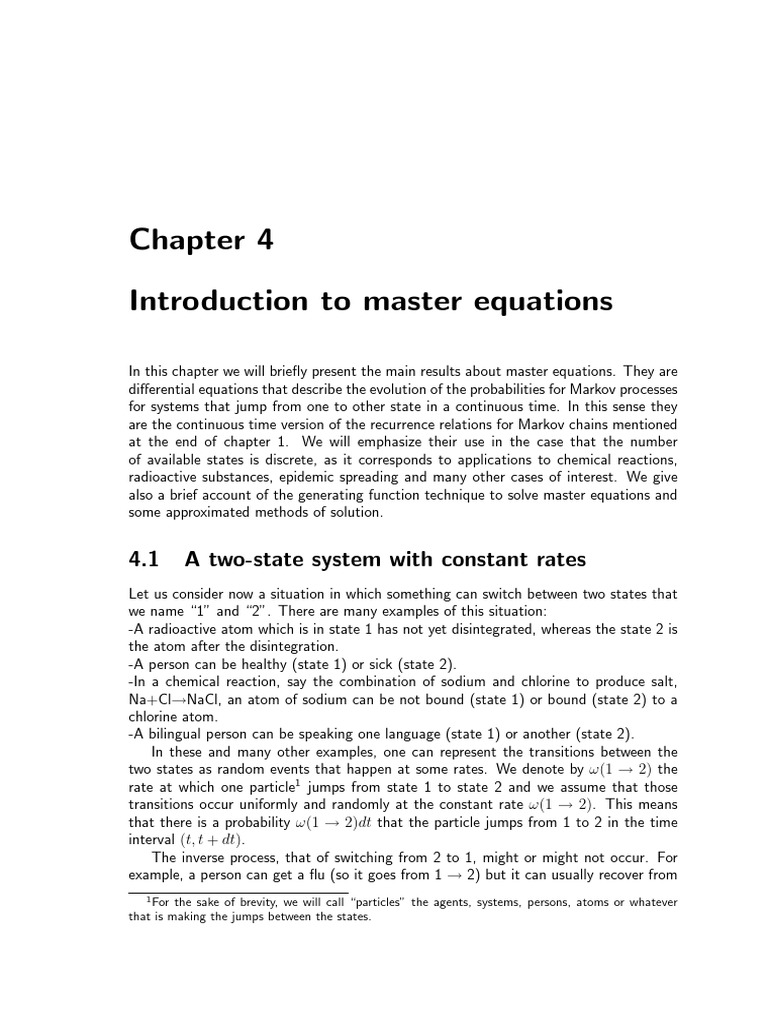 Introduction To Master Equations | PDF | Markov Chain | Radioactive Decay