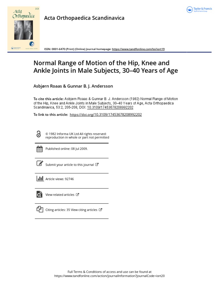 Normal Range of Motion of The Hip Knee and Ankle Joints in Male ...