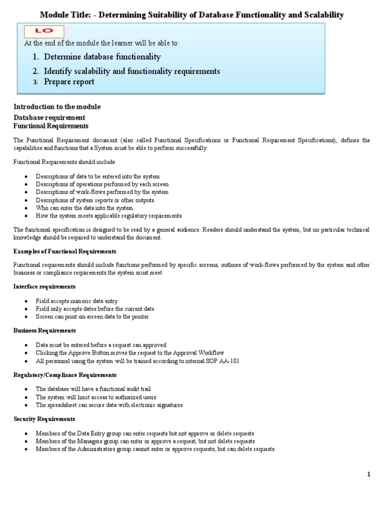 Determining Suitability of Database Functionality and Scalability UC - 7 | PDF | Conceptual ...
