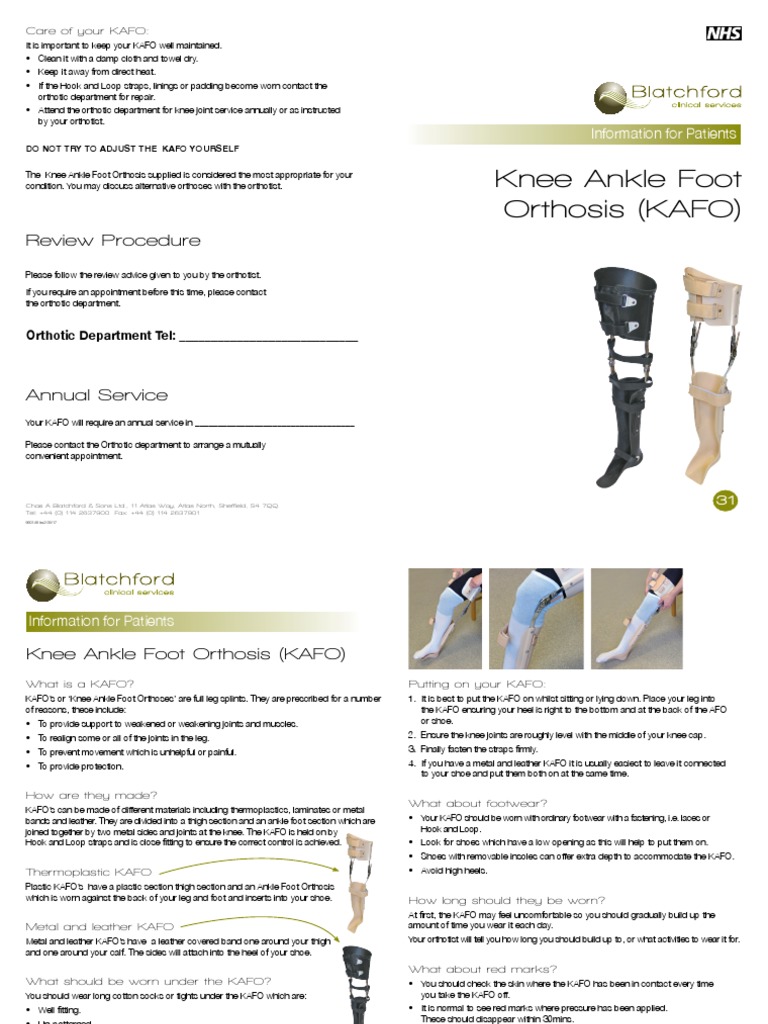 Knee Ankle Foot Orthosis (KAFO) : Review Procedure | PDF | Shoe ...