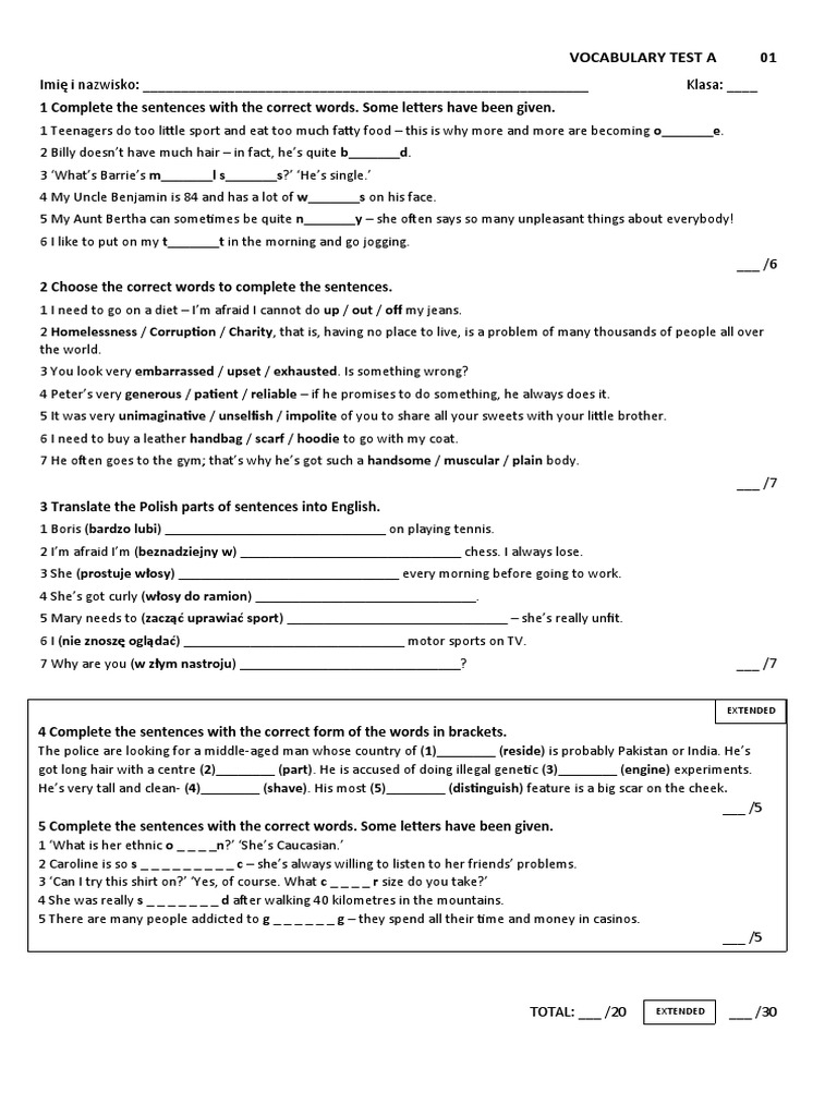 Vocabulary_Test_1A | PDF