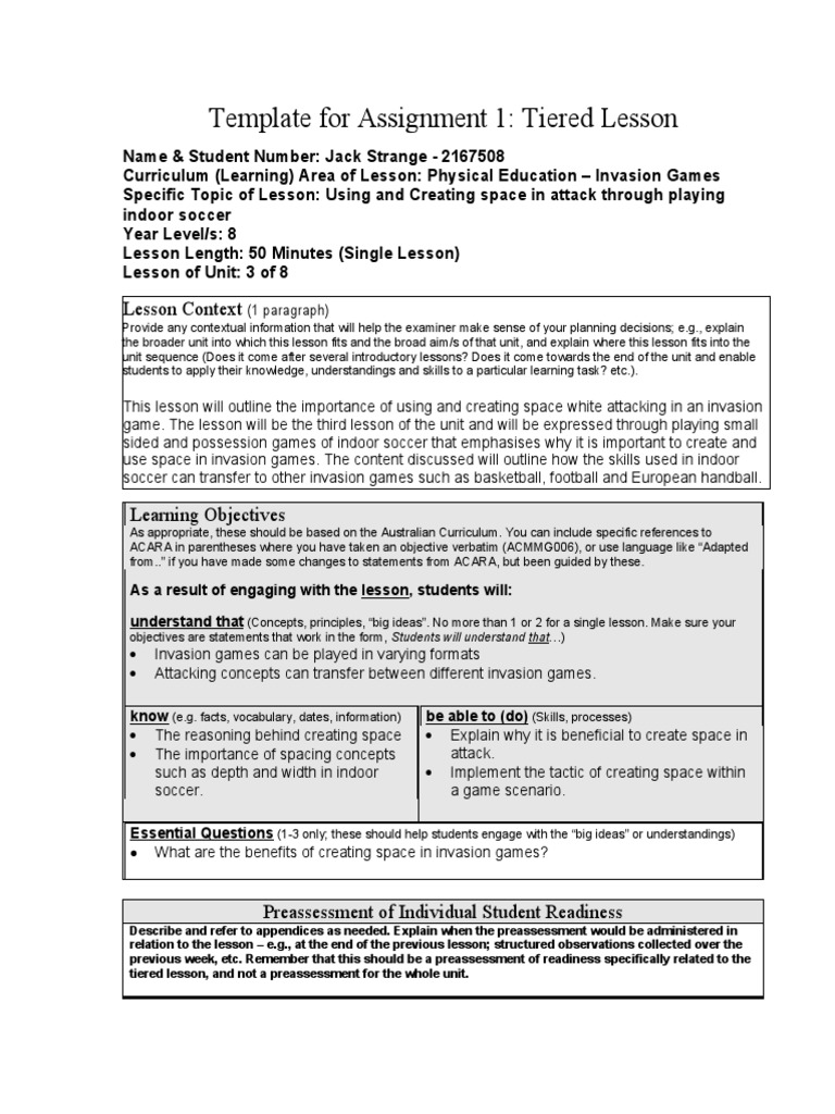 Tiered Lesson Plan for Indoor Soccer | PDF | Applied Psychology | Psychology