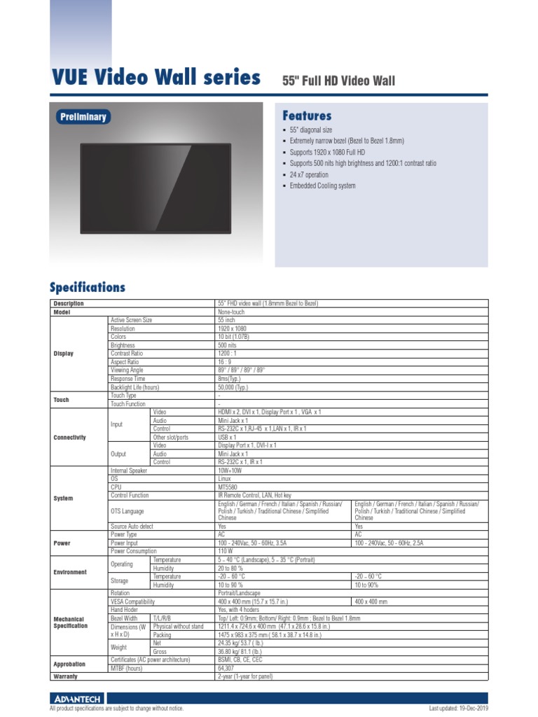 VUE Video Wall Series: Features | PDF | Consumer Electronics ...