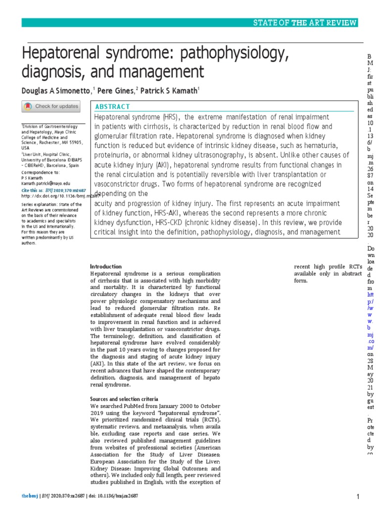 Hepatorenal Syndrome Pathophysiology Diagnosis And Management Pdf