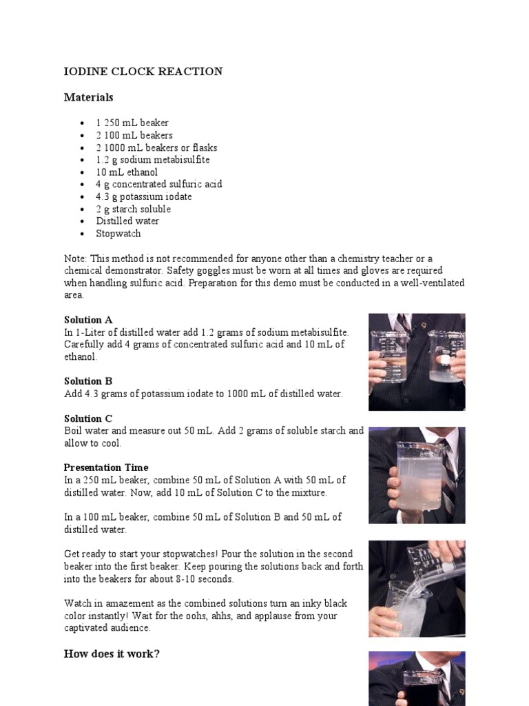 Iodine Clock Reaction Setup and Procedure | PDF | Solution | Chemical ...