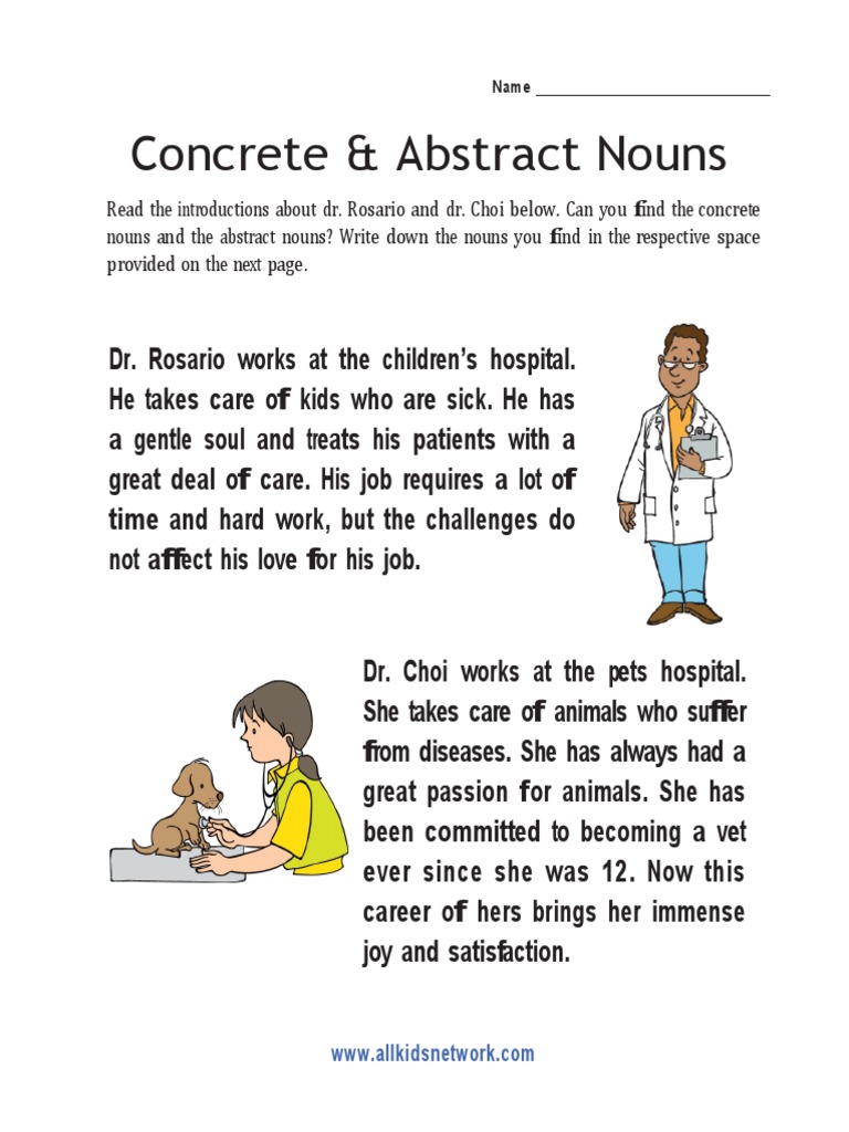 Concrete and Abstract Nouns Worksheet | PDF | Wellness