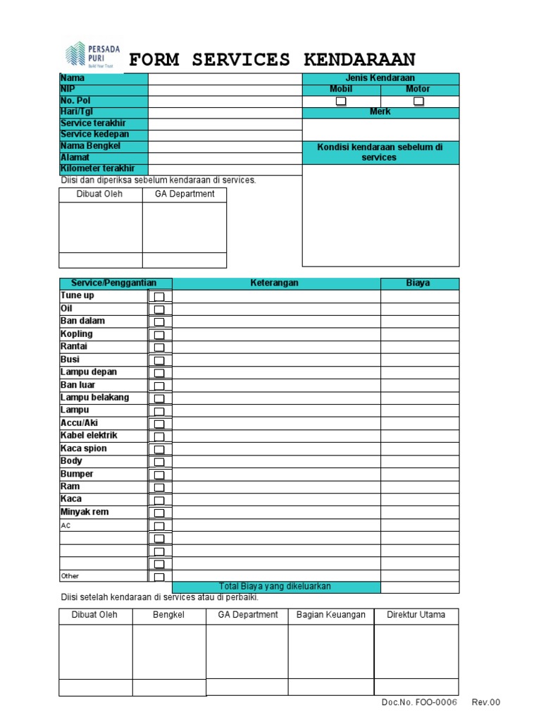 FOO-0006 Form Service Kendaraan | PDF
