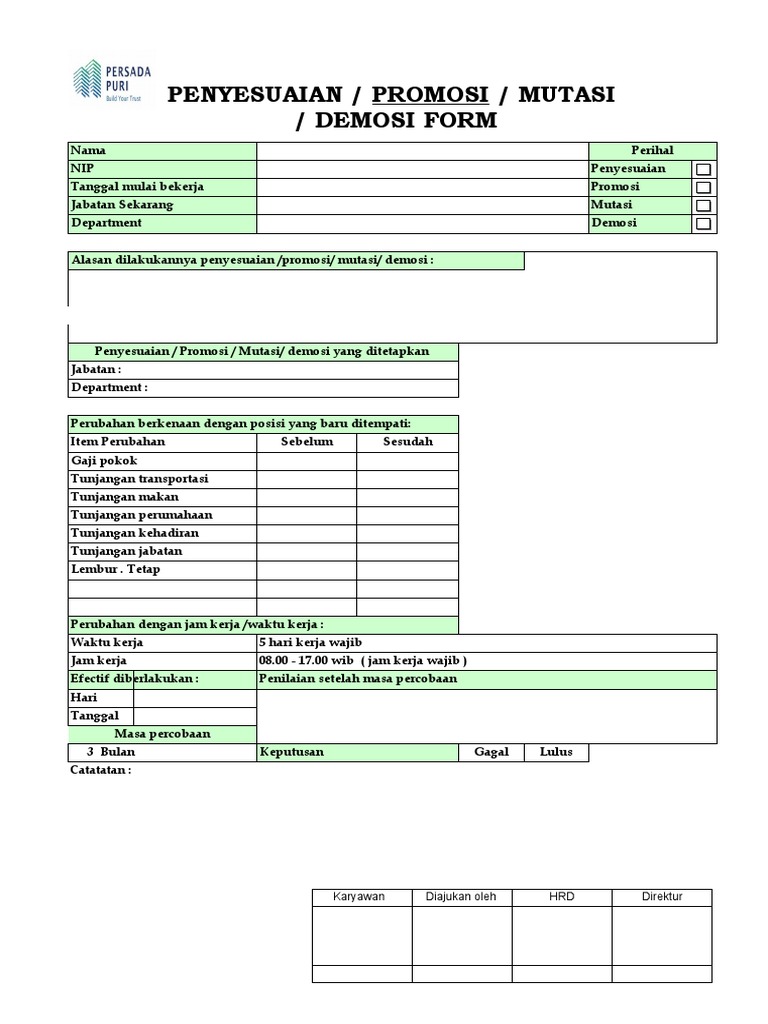 FOO-0007 Form Mutasi, Promosi, Penyesuaian, Demosi | PDF