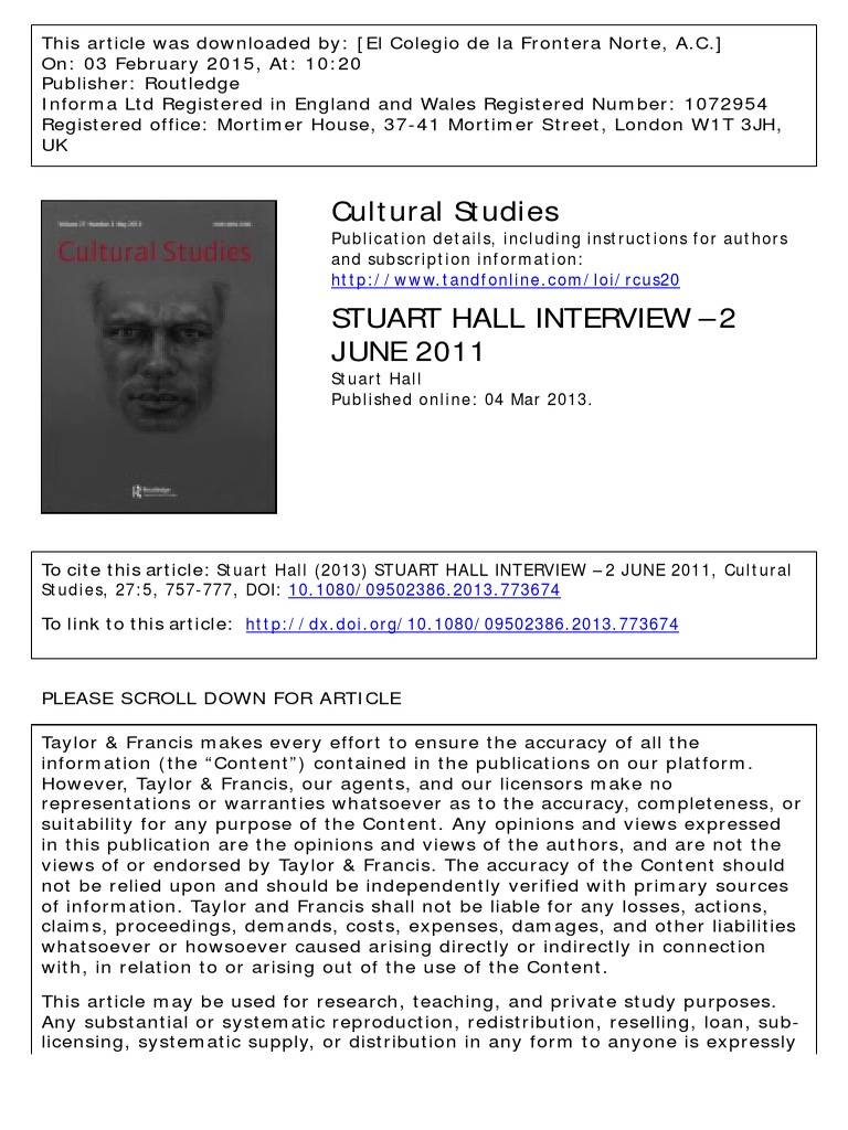 Stuart Hall - Interview, June 2011 | PDF | Cultural Studies | Sociology