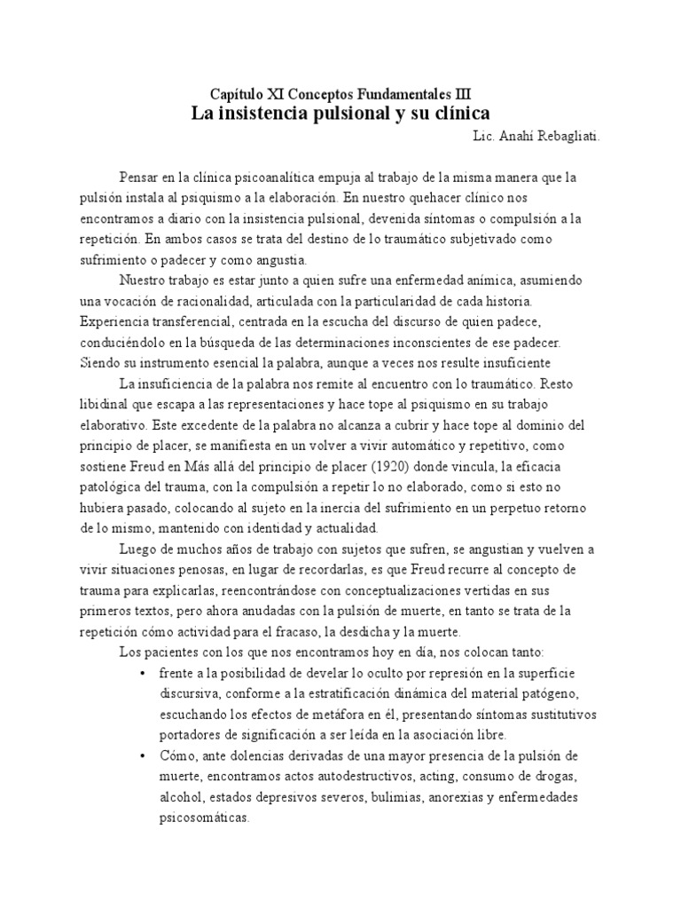 Insistencia Pulsional en Clínica Psicoanalítica | PDF | Sigmund Freud ...