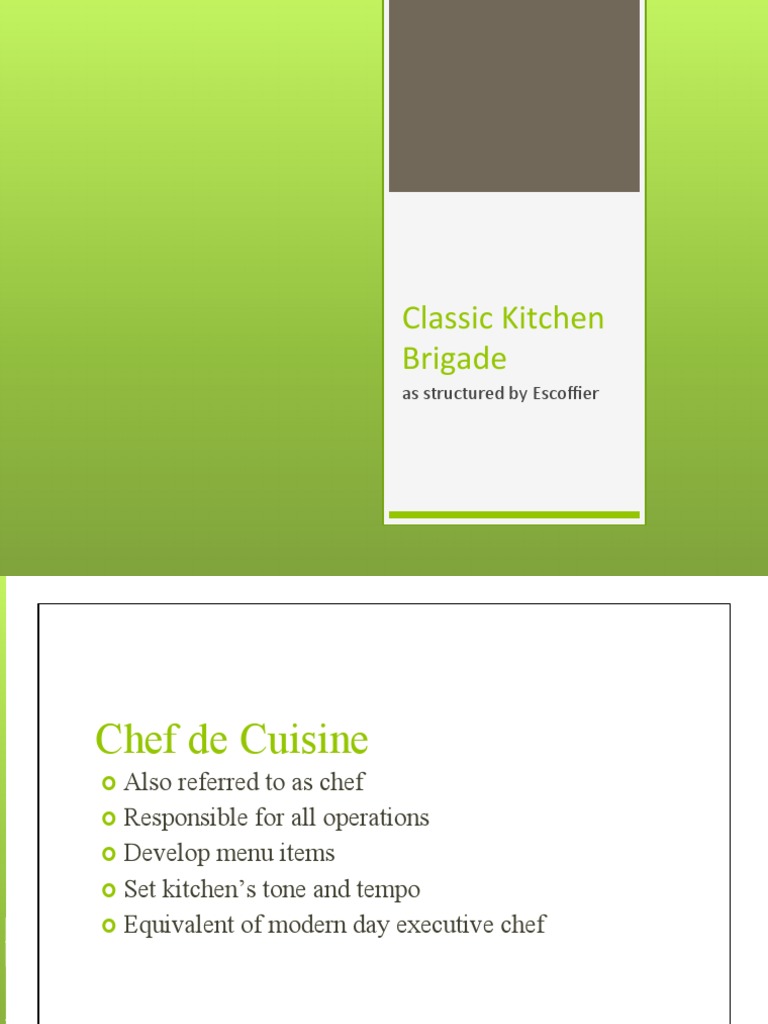 Classic Kitchen Brigade: As Structured by Escoffier | PDF