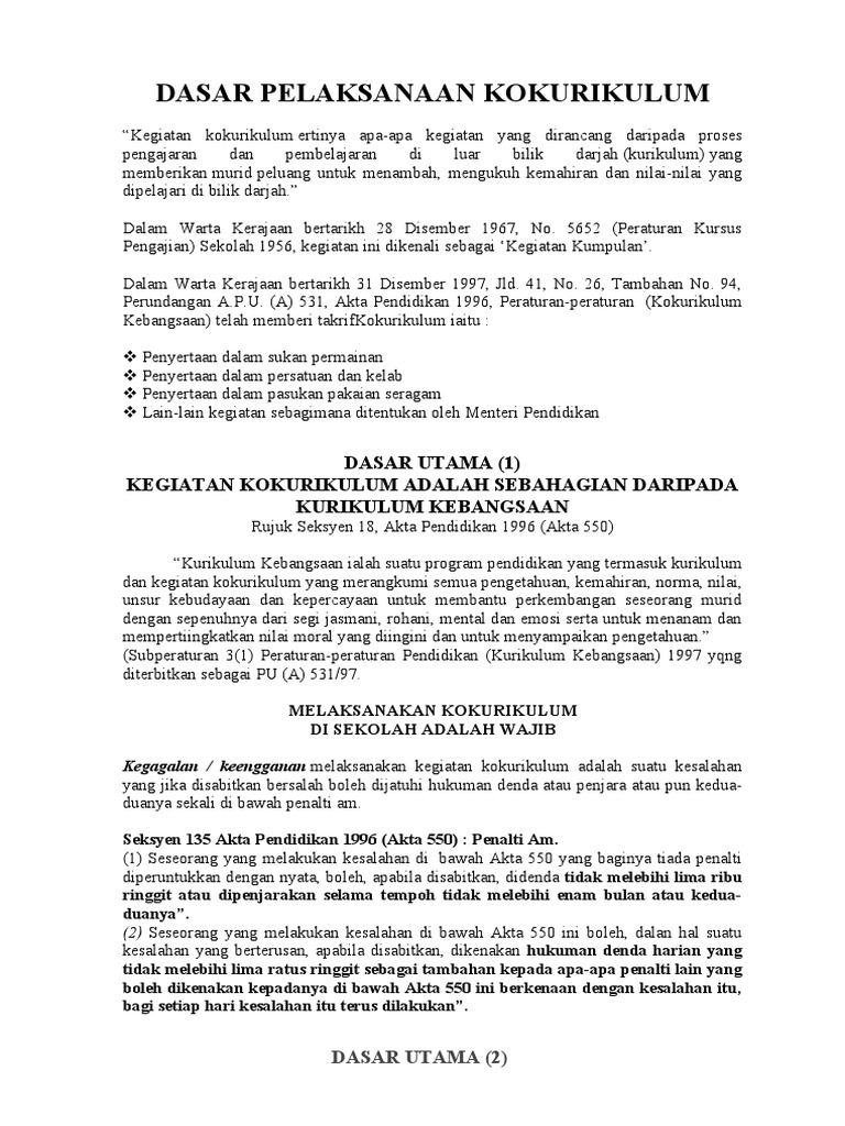 Dasar Pelaksanaan Kokurikulum | PDF
